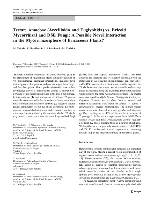 (PDF) Testate Amoebae (Arcellinida and Euglyphida) vs. Ericoid ...