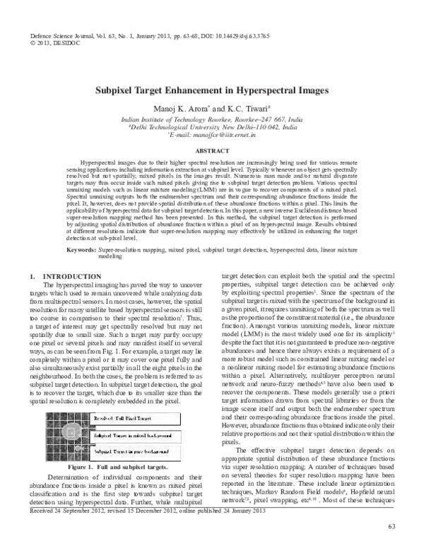 Pdf Subpixel Target Enhancement In Hyperspectral Images
