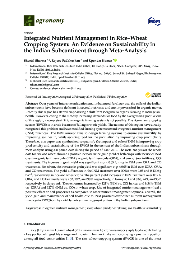 (PDF) Integrated Nutrient Management In Rice-Wheat Cropping System