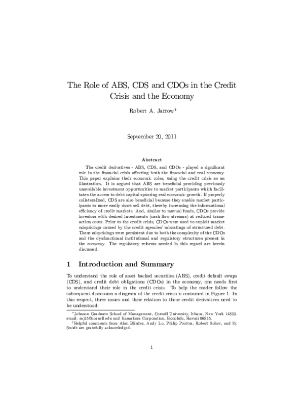 (PDF) The Role of ABS , CDS and CDOs in the Credit Crisis and the Economy