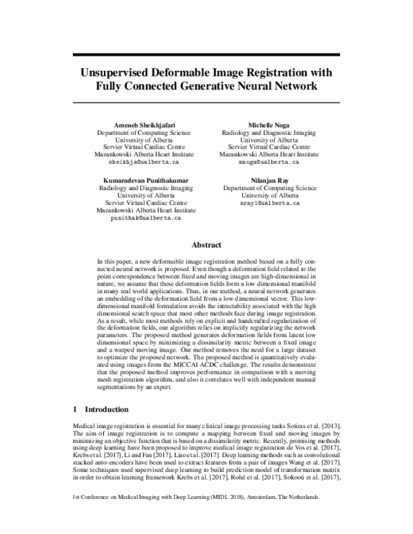 Pdf Unsupervised Deformable Image Registration With Fully Connected Generative Neural Network