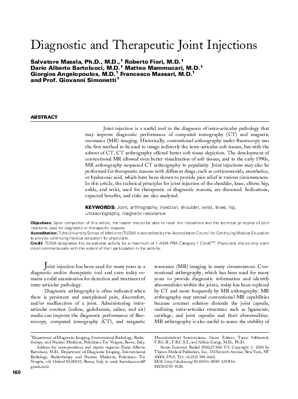(PDF) Diagnostic and Therapeutic Joint Injections