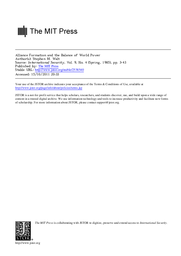 (PDF) Alliance formation and the balance of world power