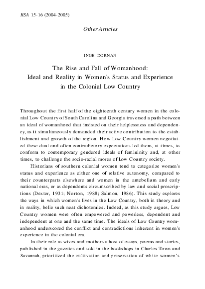 (PDF) The Rise and Fall of Womanhood: Ideal and Reality in Women's ...