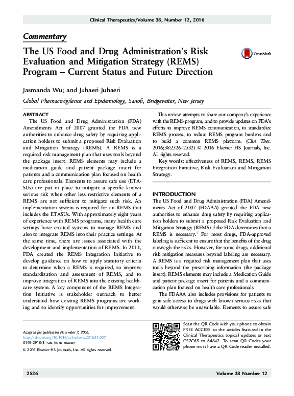 (PDF) The US Food and Drug Administration’s Risk Evaluation and ...