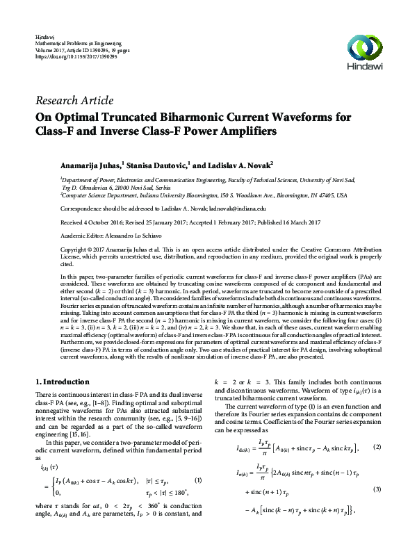 (PDF) On Optimal Truncated Biharmonic Current Waveforms for Class-F and Inverse Class-F Power ...