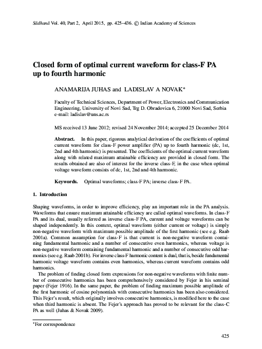 (PDF) Closed form of optimal current waveform for class-F PA up to ...