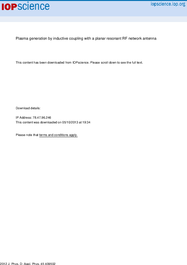 Pdf Plasma Generation By Inductive Coupling With A Planar Resonant Rf