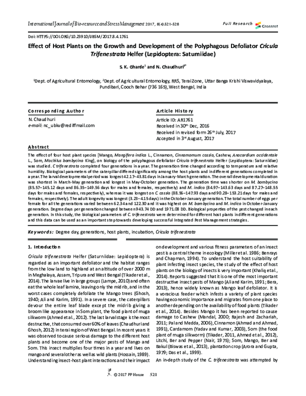 (PDF) Effect of host plants on the growth and development of Spiroma ...
