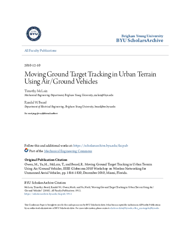 (PDF) Moving ground target tracking in urban terrain using air/ground ...