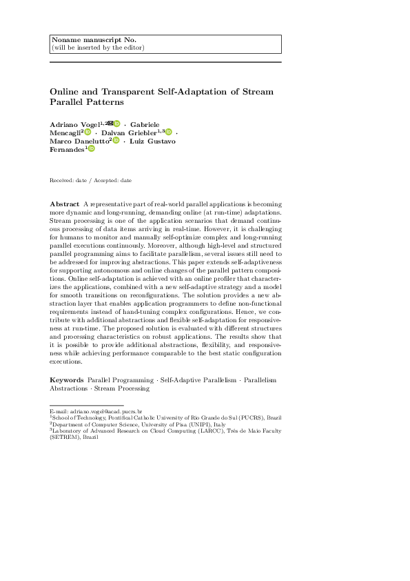 (PDF) Online and transparent self-adaptation of stream parallel patterns