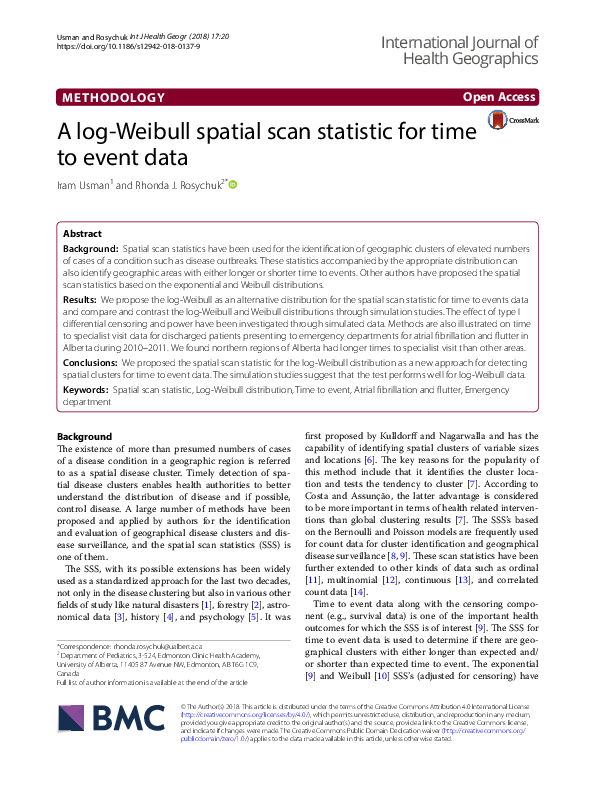 (PDF) A log-Weibull spatial scan statistic for time to event data