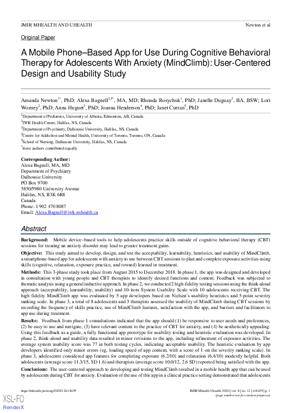 (PDF) A Mobile Phone–Based App for Use During Cognitive Behavioral Therapy for Adolescents With ...
