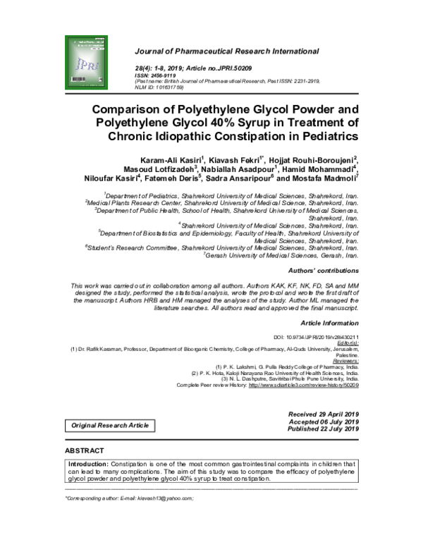 (PDF) PEG Powder vs Syrup for Pediatric Constipation