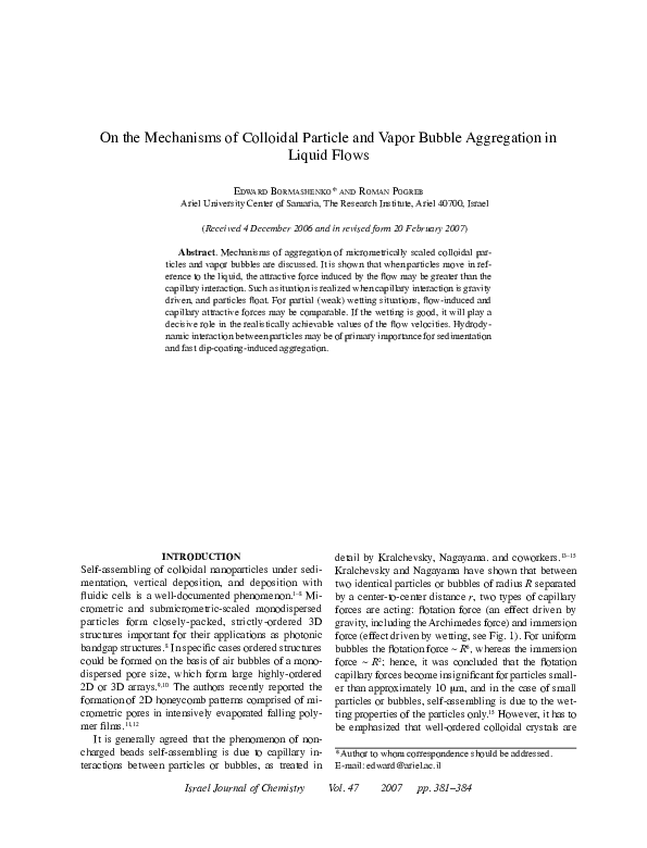 (PDF) On the Mechanisms of Colloidal Particle and Vapor Bubble Aggregation in Liquid Flows