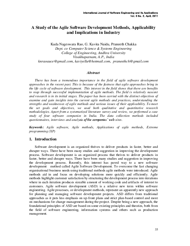 (PDF) A Study of the Agile Software Development Methods, Applicability and Implications in Industry