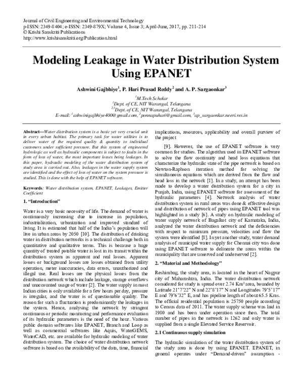 (PDF) Modeling Leakage in Water Distribution System Using EPANET