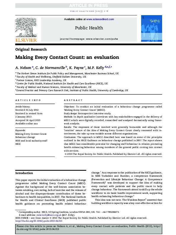 (PDF) Making Every Contact Count: an evaluation