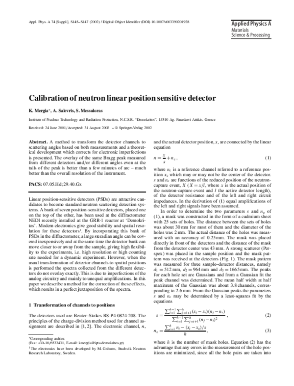 (PDF) Calibration of neutron linear position sensitive detector