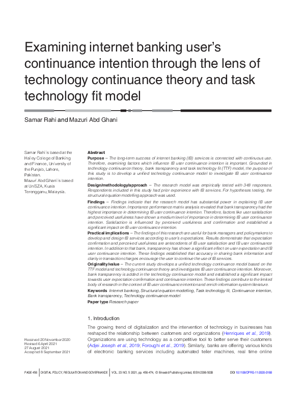 (PDF) Examining internet banking user’s continuance intention through ...