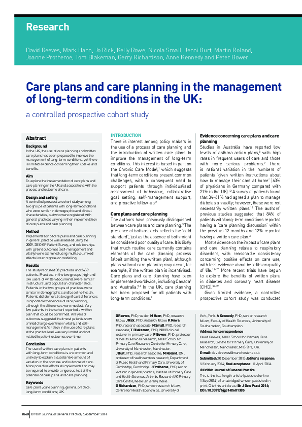 (PDF) Care plans and care planning in the management of long-term ...