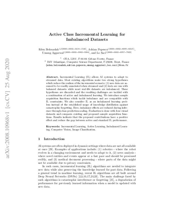 (PDF) Active Class Incremental Learning for Imbalanced Datasets