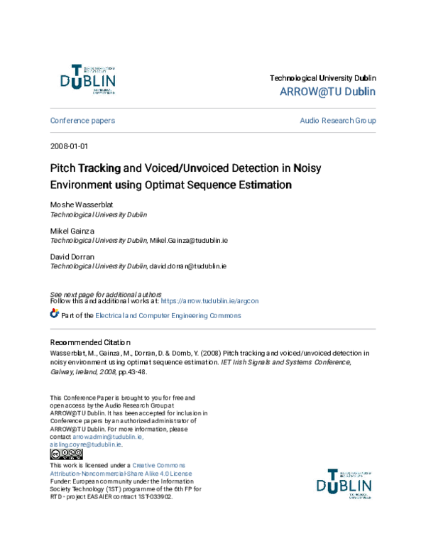 (PDF) Pitch tracking and voiced/unvoiced detection in noisy environment ...