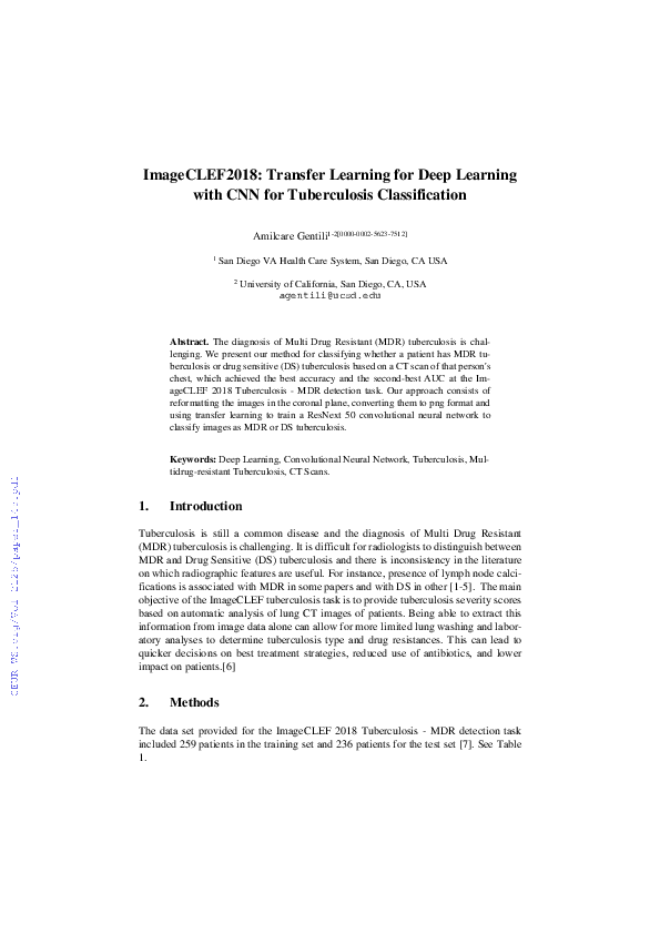 (PDF) ImageCLEF2018: Transfer Learning for Deep Learning with CNN for ...