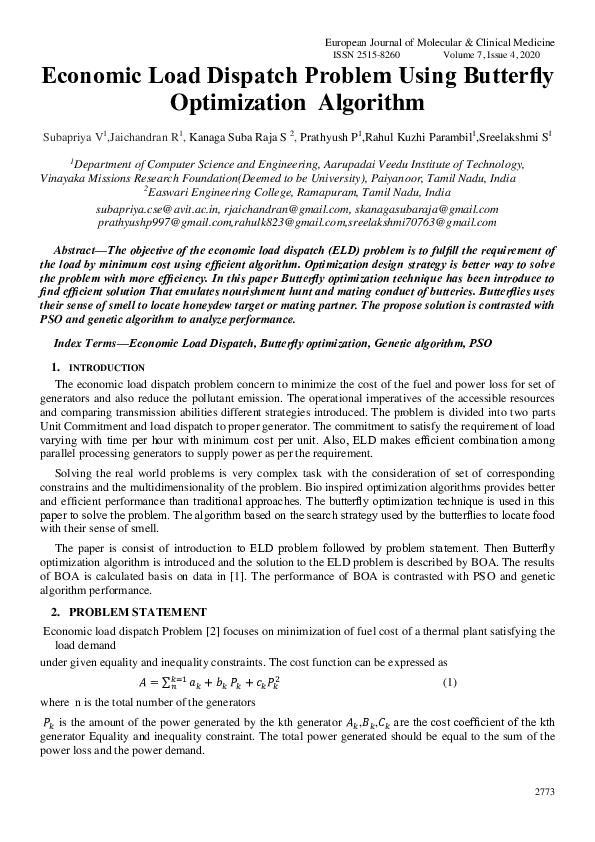 Economic Load Dispatch Problem Using Butterfly Optimization Algorithm