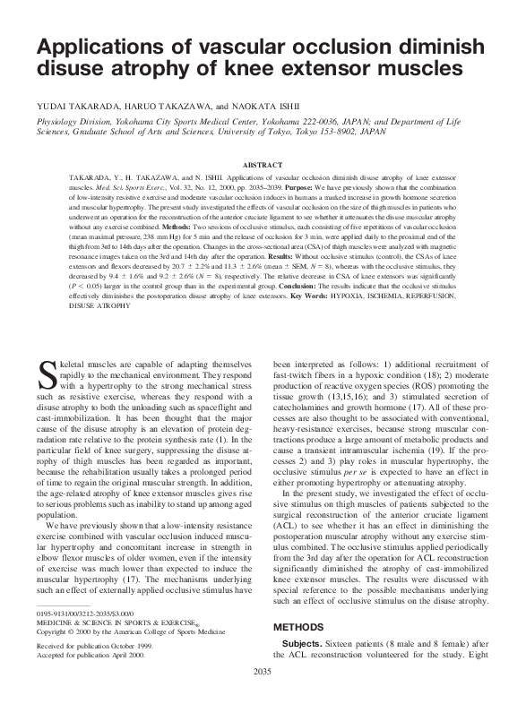 (PDF) Applications of vascular occlusion diminish disuse atrophy of ...