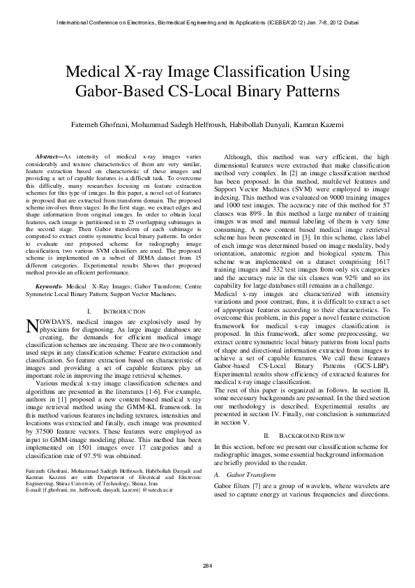 (PDF) Medical X-ray image classification using Gabor-based CS-local binary patterns