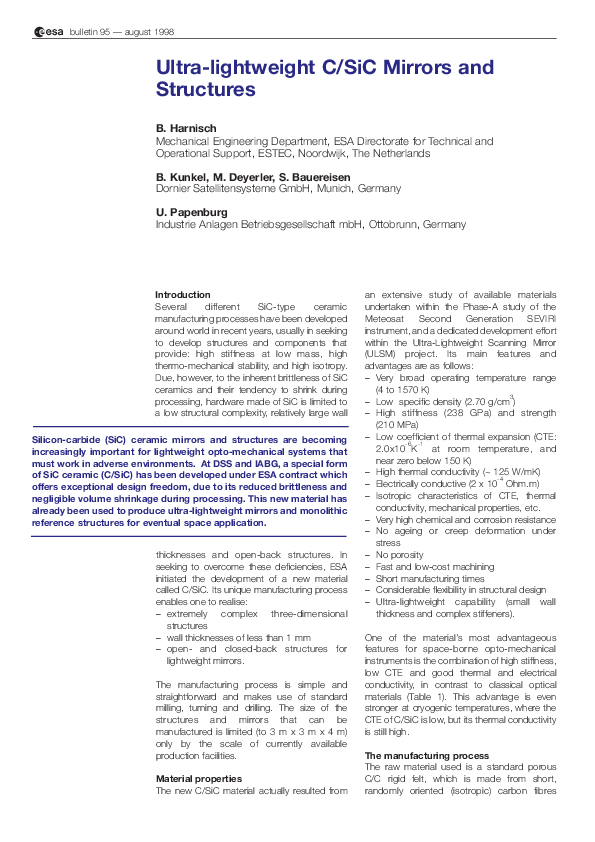(PDF) Ultra-Lightweight C/Sic Mirrors and Structures