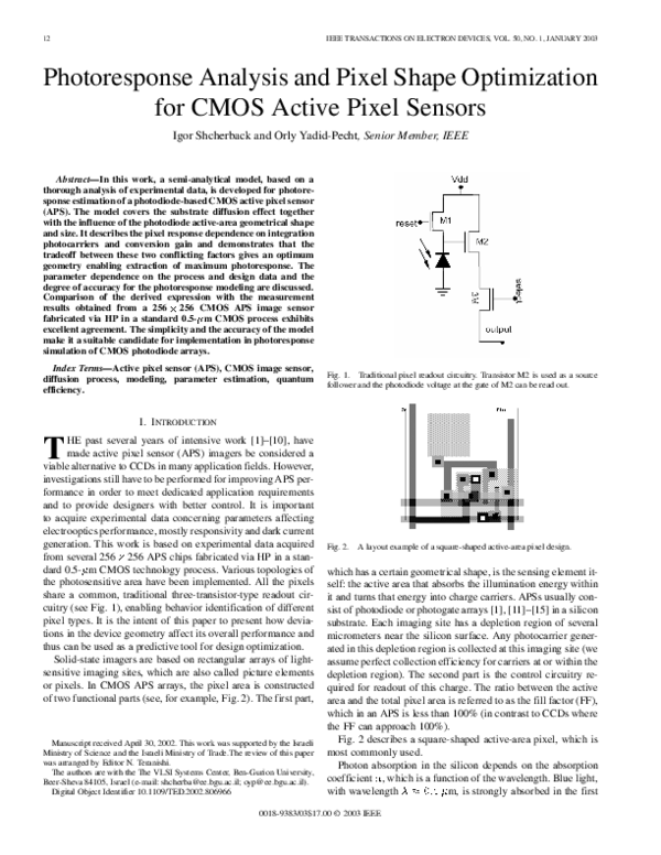 (PDF) Photoresponse analysis and pixel shape optimization for CMOS active pixel sensors