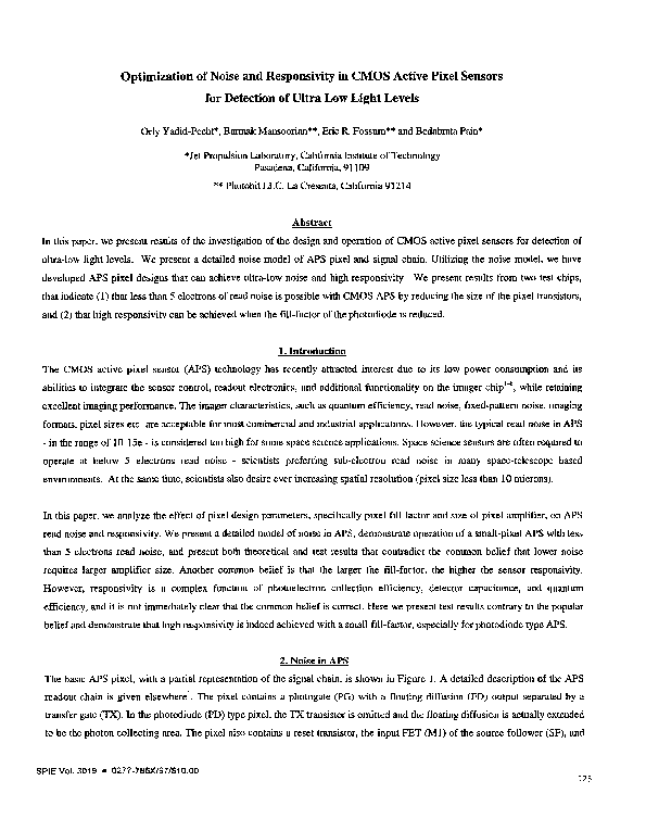 (PDF) Optimization of noise and responsivity in CMOS active pixel sensors for detection of ultra ...