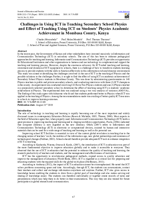 (PDF) Challenges in Using ICT in Teaching Secondary School Physics and ...