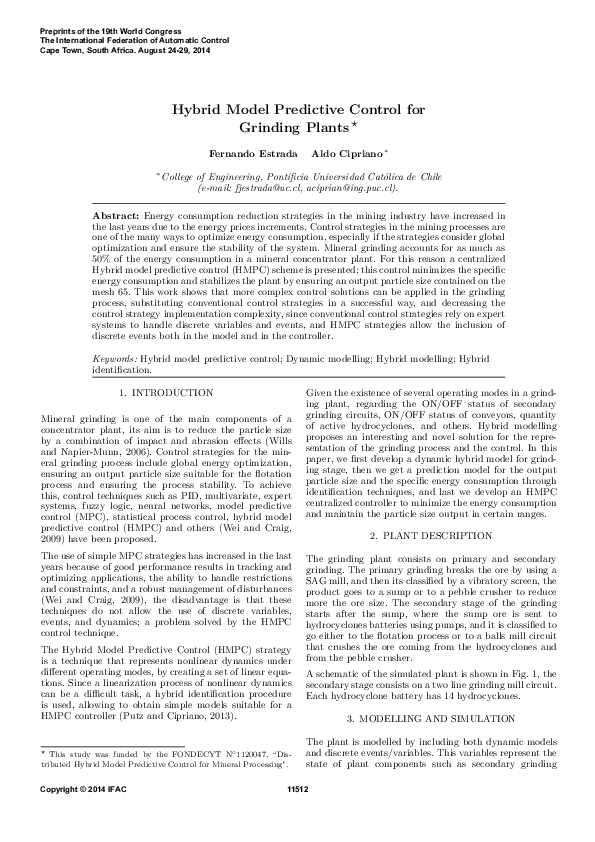 (PDF) Hybrid Model Predictive Control for Grinding Plants