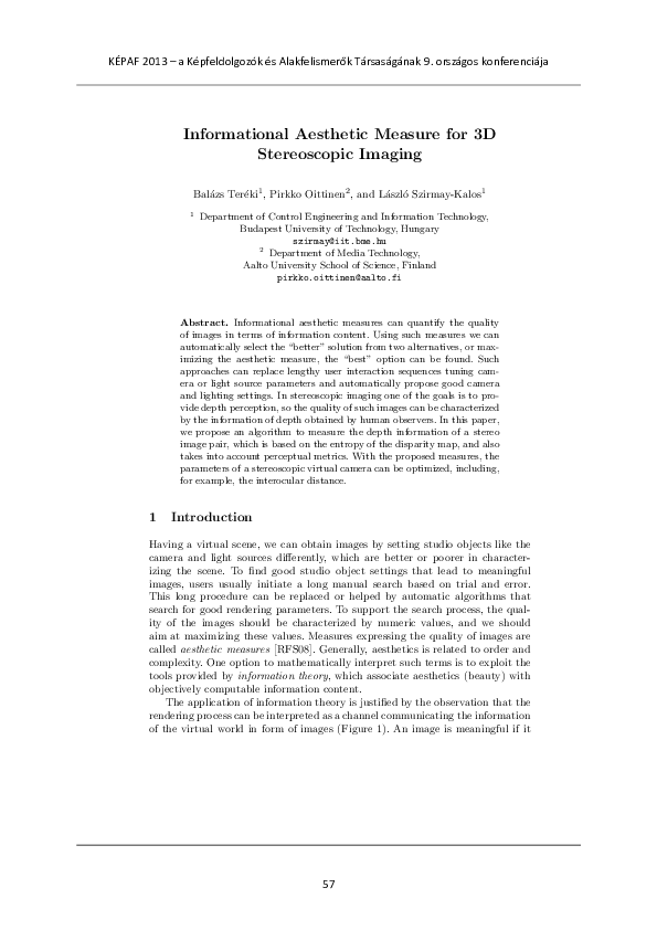 (PDF) Informational Aesthetic Measure for 3D Stereoscopic Imaging