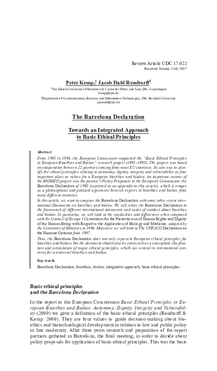 (PDF) The Barcelona Declaration. Towards an Integrated Approach to ...