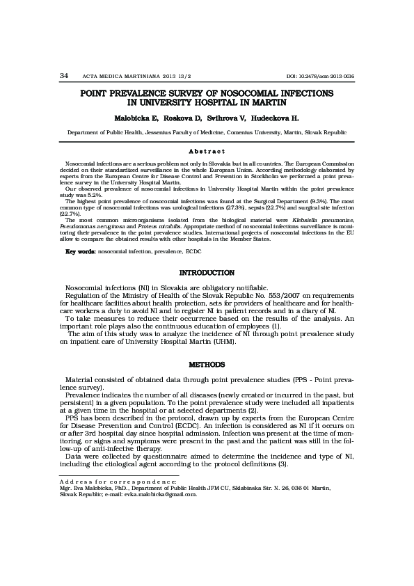 (PDF) Point Prevalence Survey of Nosocomial Infections in University ...
