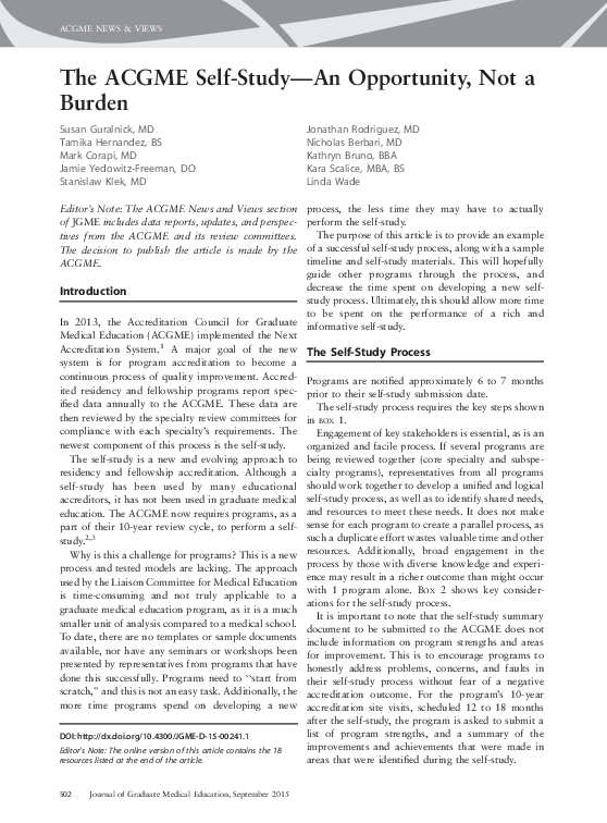 (PDF) The ACGME Self-Study—An Opportunity, Not a Burden