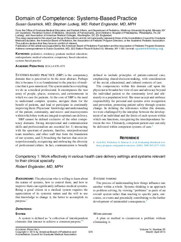 (PDF) Domain of Competence: Systems-Based Practice