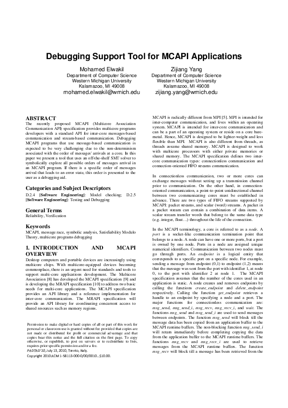 (PDF) Debugging support tool for MCAPI applications