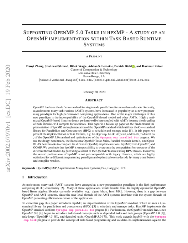 (PDF) Supporting OpenMP 5.0 Tasks in hpxMP - A study of an OpenMP implementation within Task ...