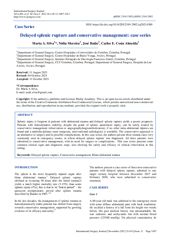 (PDF) Delayed splenic rupture and conservative management: case series