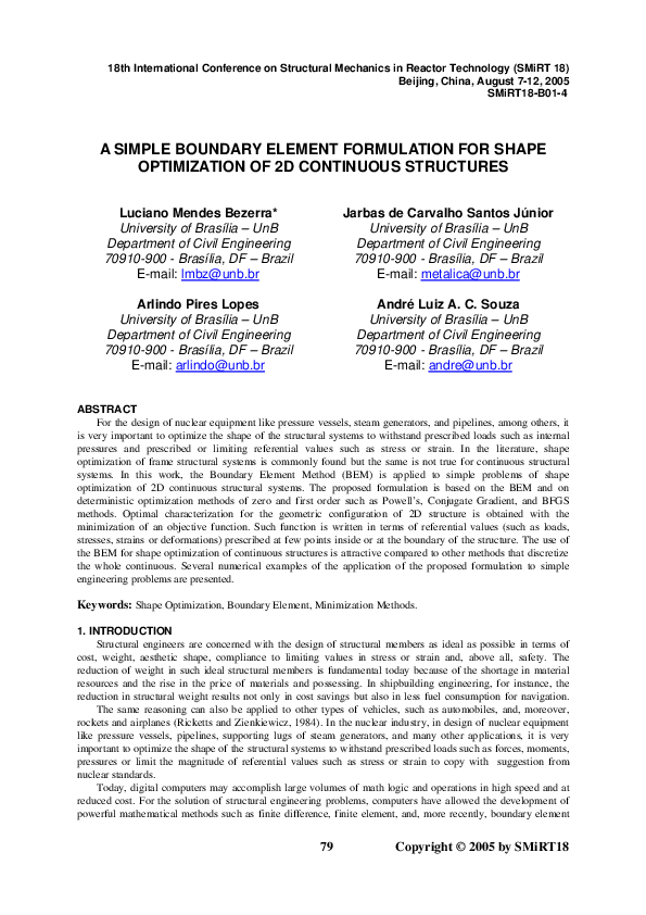 Pdf A Simple Boundary Element Formulation For Shape Optimization Of 2d Continuous Structures