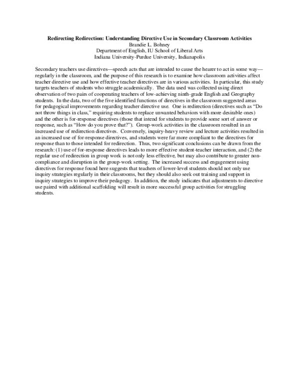 (PDF) Redirecting Redirection: Understanding Directive Use in Secondary ...