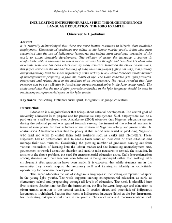 (PDF) Inculcating entrepreneurial spirit through indigenous language ...