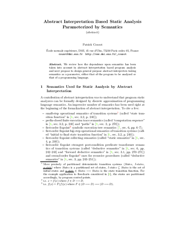 (PDF) Abstract interpretation based static analysis parameterized by ...