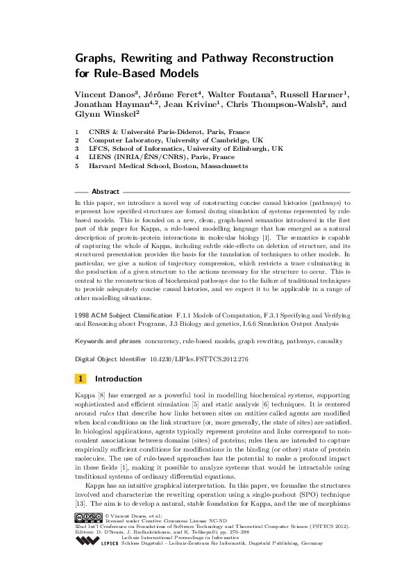 (PDF) Graphs, Rewriting and Pathway Reconstruction for Rule-Based Models