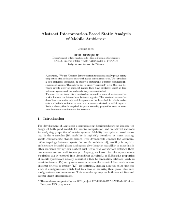 (PDF) Static Analysis of Mobile Ambients for Safety Properties